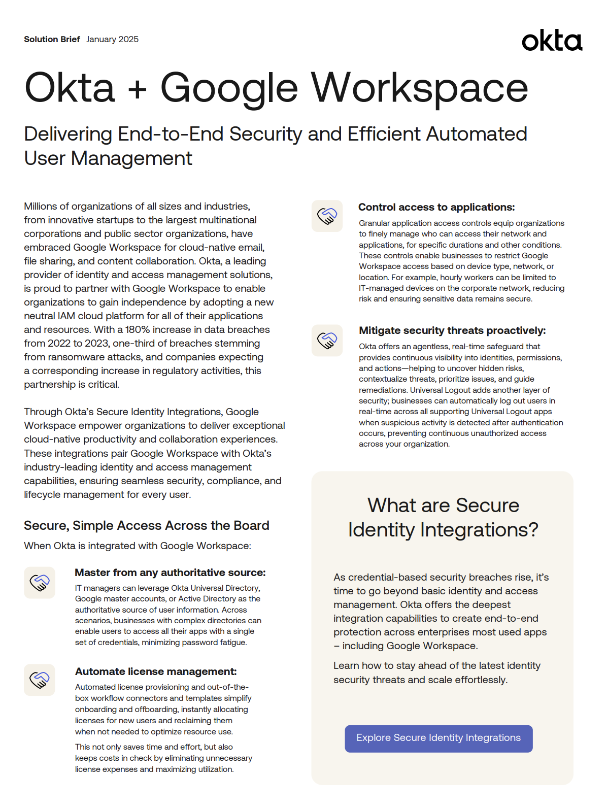 Okta Google Workspace Secure Identity Integrations Okta
